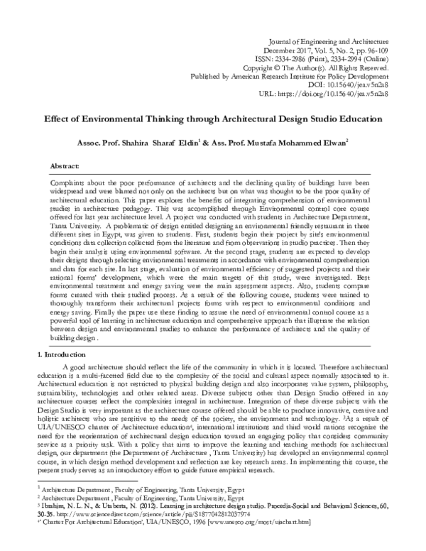 (PDF) Effect of Environmental Thinking through Architectural Design ...