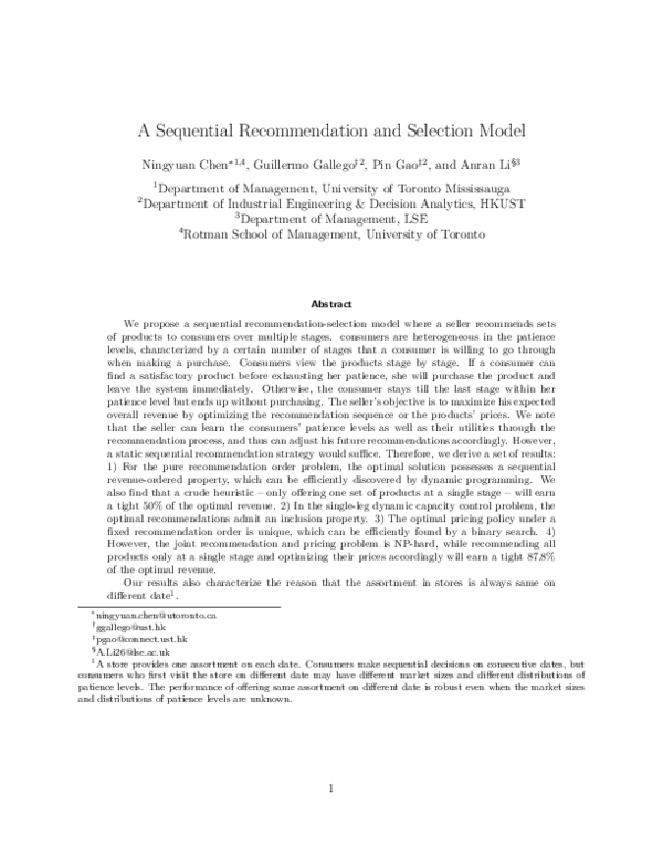 (PDF) A Sequential Recommendation and Selection Model