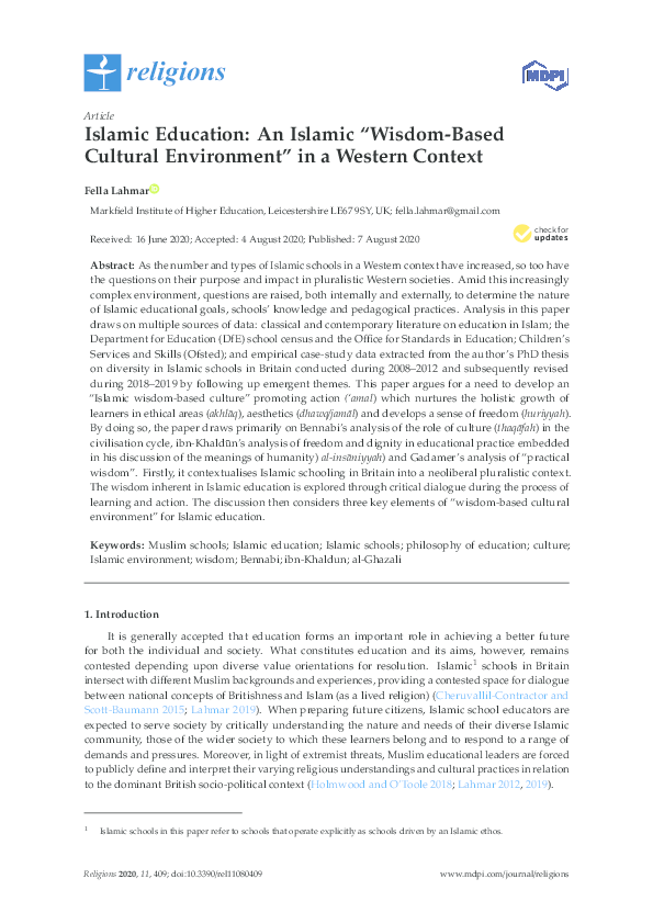 (PDF) Islamic Education: An Islamic "Wisdom-Based Cultural Environment ...