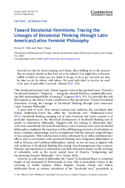 (PDF) Toward Decolonial Feminisms: Tracing the Lineages of Decolonial ...