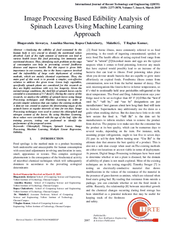 (PDF) Image Processing Based Edibility Analysis of Spinach Leaves Using Machine Learning Approach