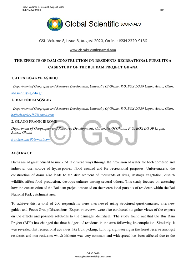 (PDF) THE EFFECTS OF DAM CONSTRUCTION ON RESIDENTS RECREATIONAL ...