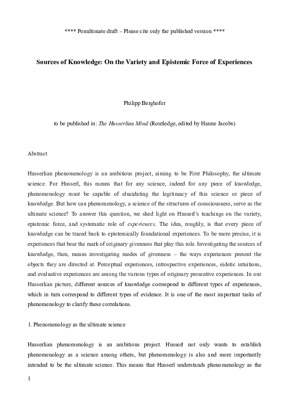 (PDF) Sources of Knowledge: On the Variety and Epistemic Force of ...