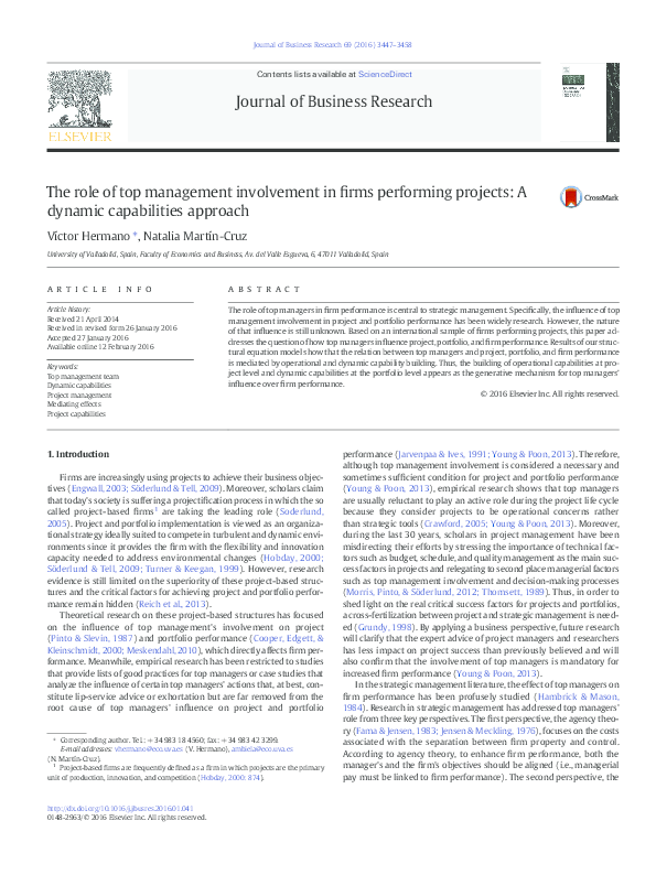 (PDF) The role of top management involvement in firms performing ...