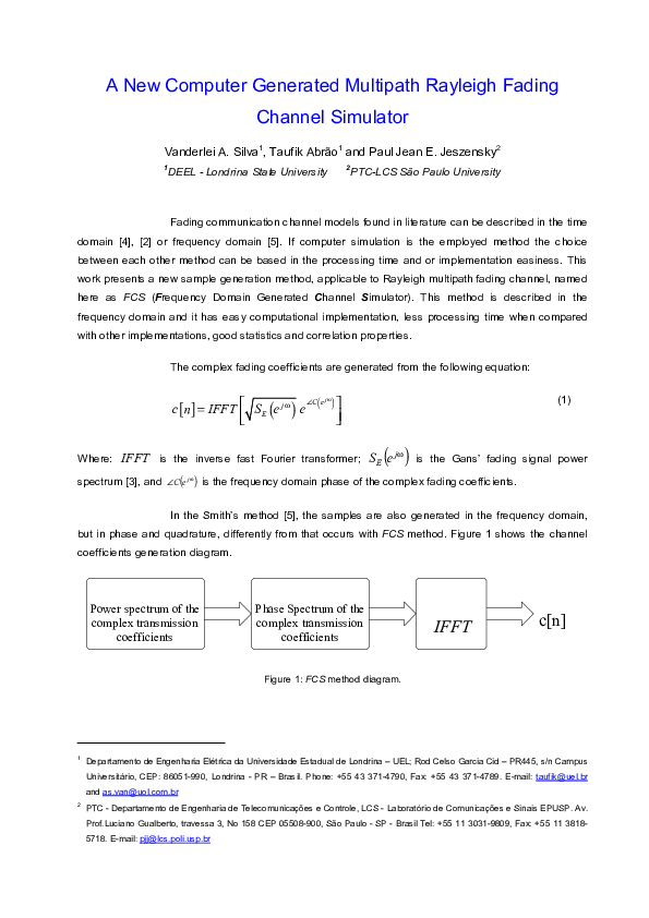 (PDF) A new computer generated multipath Rayleigh fading channel simulator