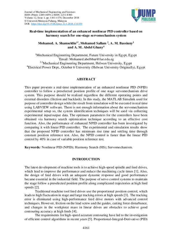Pdf Real Time Implementation Of An Enhanced Nonlinear Pid Controller