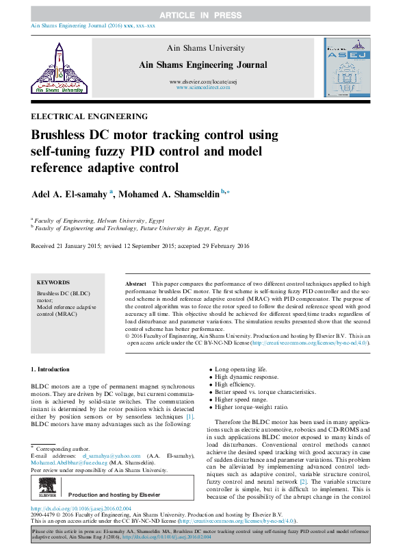 Pdf Brushless Dc Motor Tracking Control Using Self Tuning Fuzzy Pid Control And Model