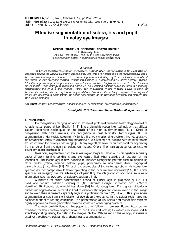 Pdf Effective Segmentation Of Sclera Iris And Pupil In Noisy Eye Images
