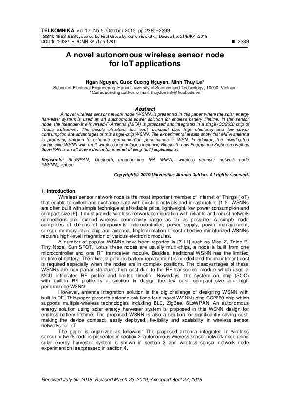 Pdf A Novel Autonomous Wireless Sensor Node For Iot Applications