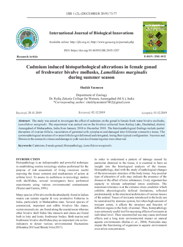 (PDF) Cadmium induced histopathological alterations in female gonad of ...