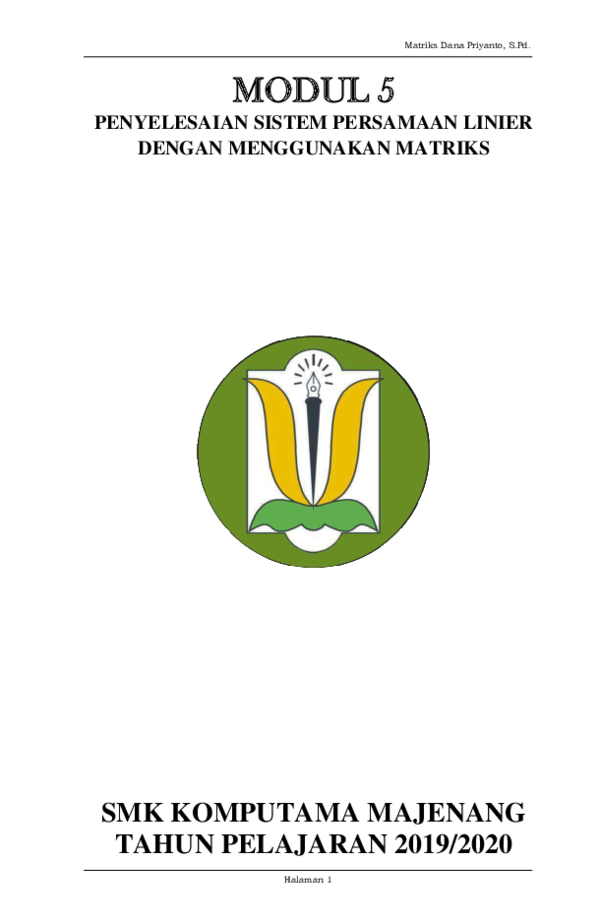 (PDF) Modul 5 Menyelesaikan SPLDV dengan Matriks