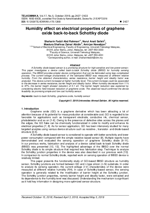 (PDF) Humidity effect on electrical properties of graphene oxide back ...