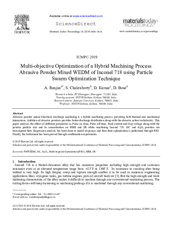 (PDF) Multi-objective Optimization of a Hybrid Machining Process Abrasive Powder Mixed WEDM of ...
