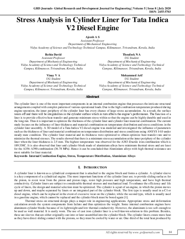 (PDF) Stress Analysis in Cylinder Liner for Tata Indica V2 Diesel Engine