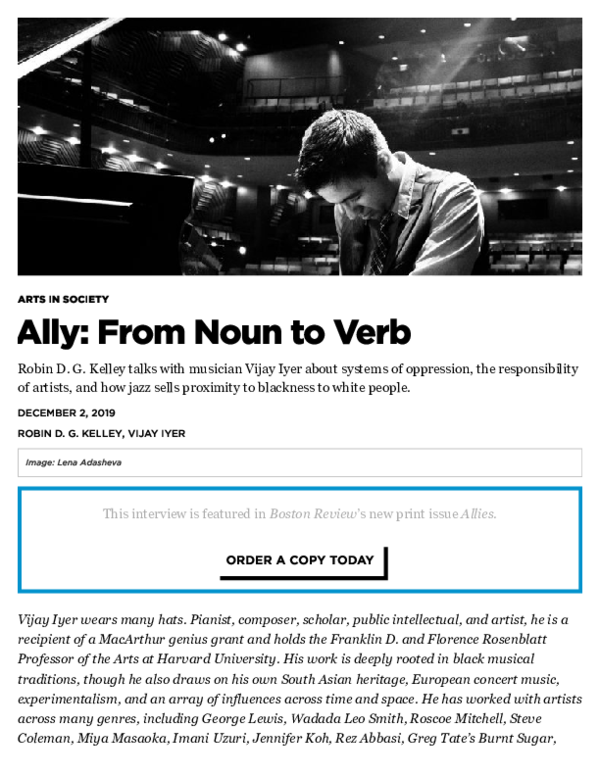 (PDF) Ally: From Noun to Verb. Vijay Iyer interviewed by Robin D. G ...