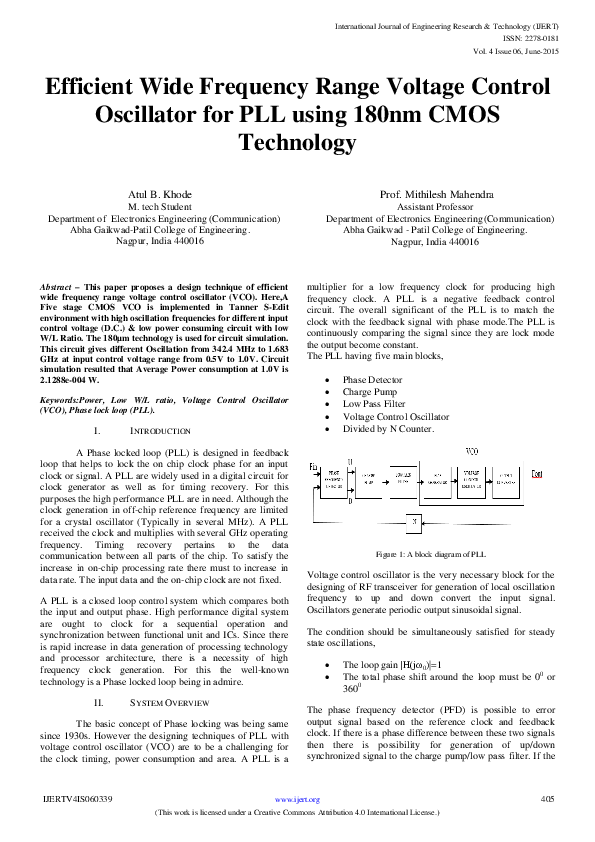 (PDF) IJERT-Efficient Wide Frequency Range Voltage Control Oscillator for PLL using 180nm CMOS ...