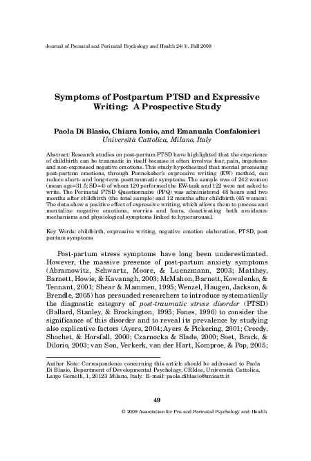 (PDF) Symptoms of postpartum PTSD and Expressive Writing: a Prospective ...