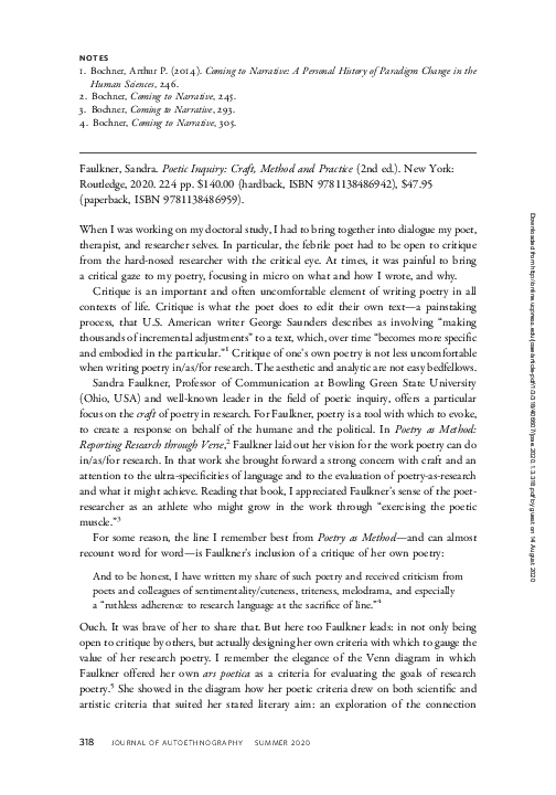(PDF) Review of Sandra Faulkner's "Poetic Inquiry: Craft, Method and ...