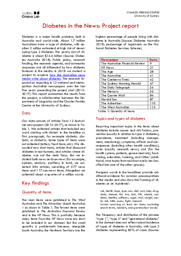 (PDF) (2020) Diabetes in the News: Project report