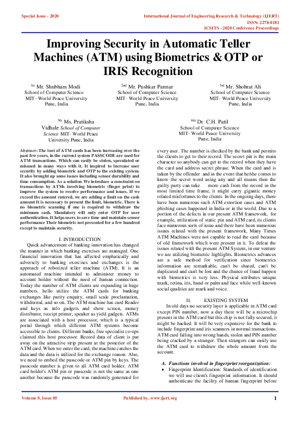 (PDF) IJERT-Improving Security in Automatic Teller Machines (ATM) using Biometrics & OTP or IRIS ...