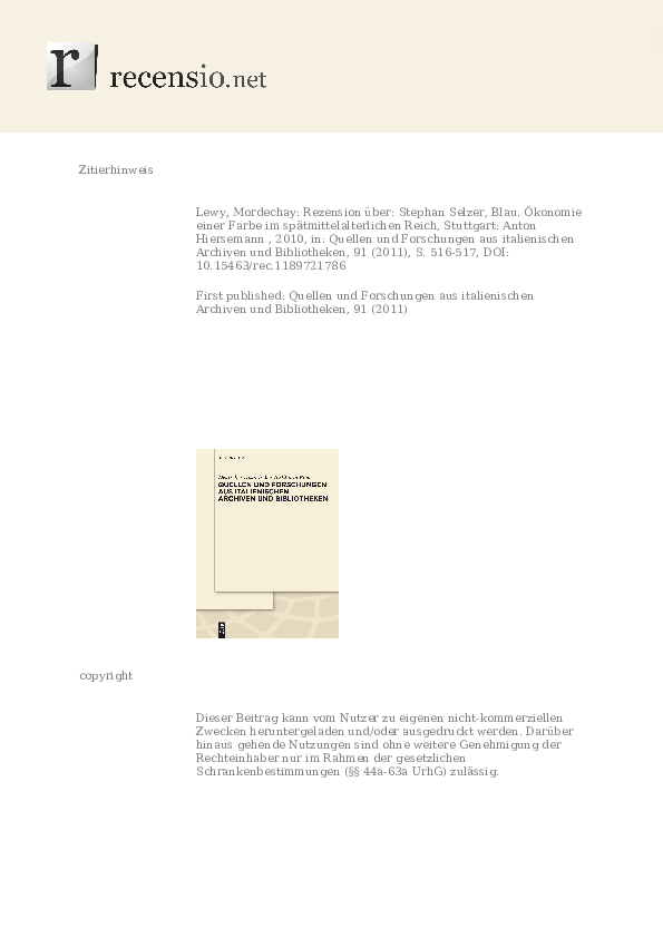 (PDF) Review Mordechay Lewy of Stephan Selzer, Blau - Ökonomie einer ...