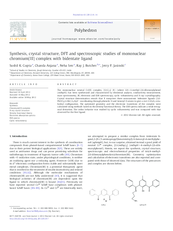 (PDF) Synthesis, crystal structure, DFT and spectroscopic studies of mononuclear chromium(III ...