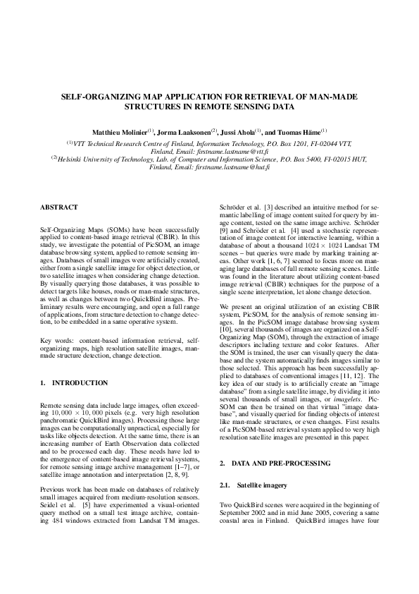 (PDF) Self-organizing map application for retrieval of man-made structures in remote sensing data
