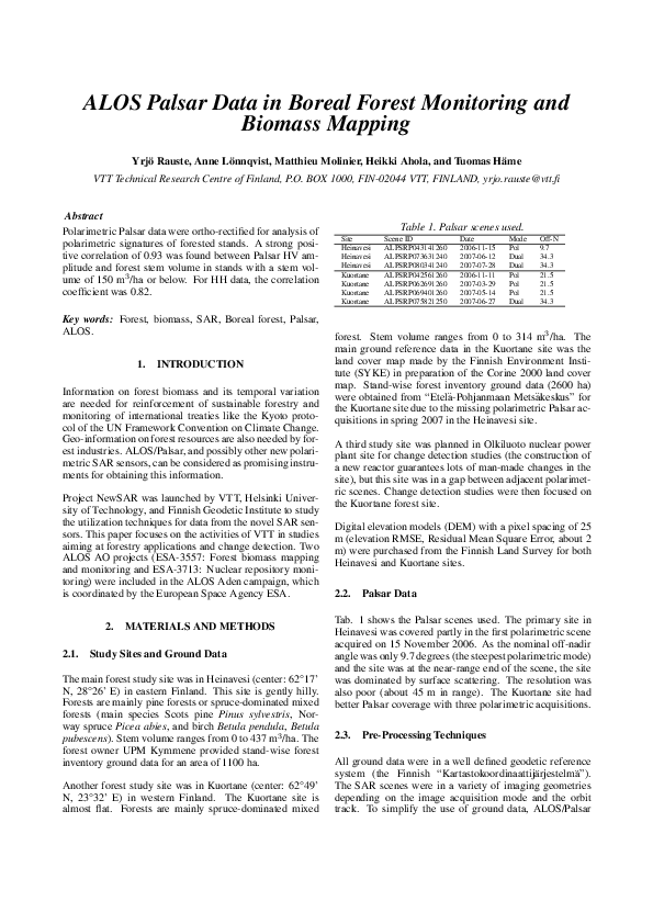 (PDF) ALOS PALSAR data in boreal forest monitoring and biomass mapping