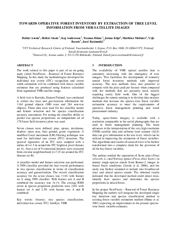 (PDF) Towards Operative Forest Inventory by Extraction of Tree Level ...