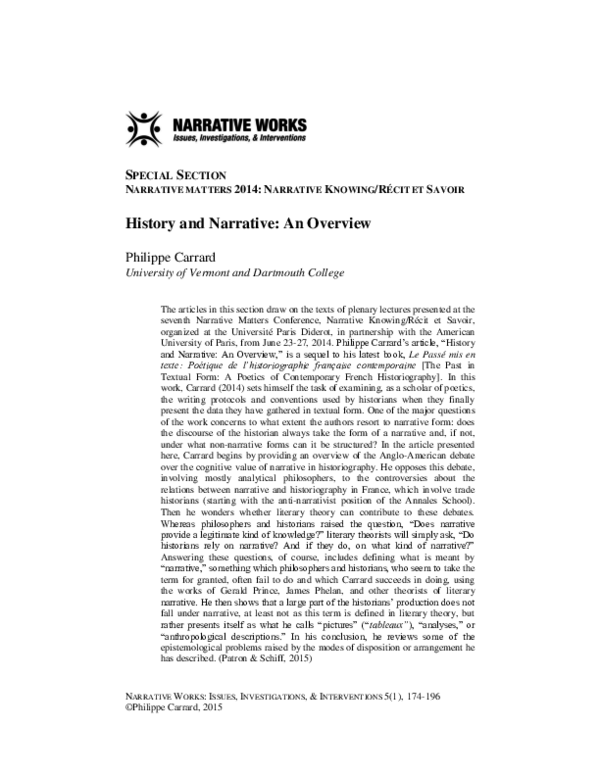 (PDF) History and Narrative: An Overview. Narrative Works 5, 1 (2015 ...