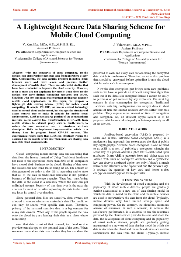 (PDF) IJERT-A Lightweight Secure Data Sharing Scheme for Mobile Cloud Computing