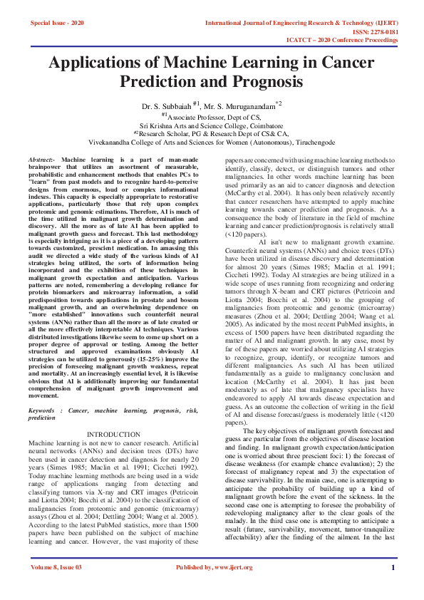 (PDF) IJERT-Applications of Machine Learning in Cancer Prediction and ...