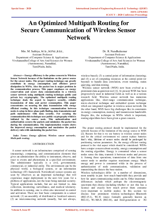 (PDF) Optimized Multipath Routing for Secure WSN Communication