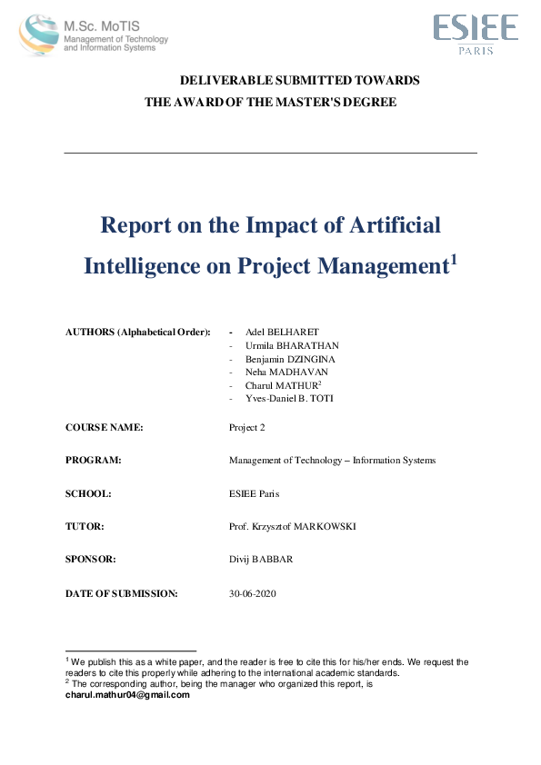 (PDF) Impact of Artificial Intelligence on Project Management