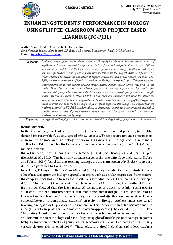 (PDF) ENHANCING STUDENTS' PERFORMANCE IN BIOLOGY USING FLIPPED ...