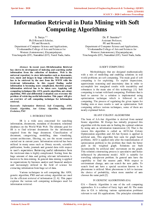 Pdf Ijert Information Retrieval In Data Mining With Soft Computing