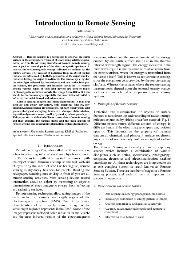 (PDF) Introduction to Remote Sensing