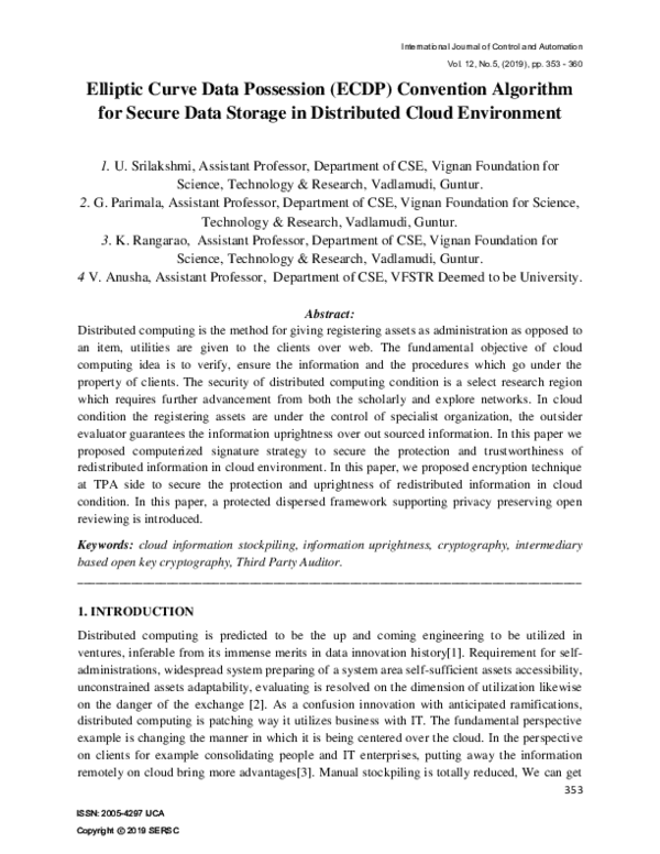 (PDF) Elliptic Curve Data Possession (ECDP) Convention Algorithm for ...