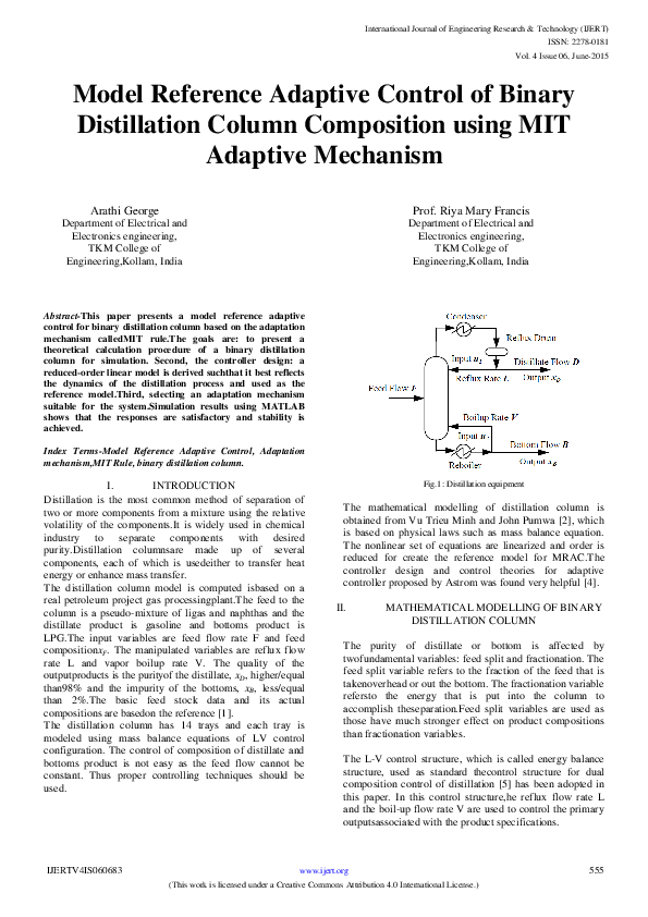 (PDF) IJERT-Model Reference Adaptive Control of Binary Distillation Column Composition using MIT ...