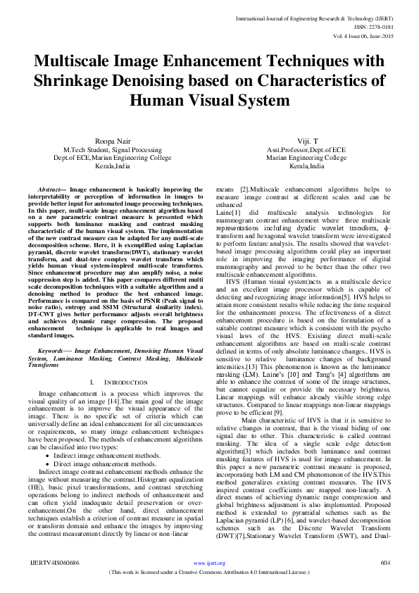 Pdf Ijert Multiscale Image Enhancement Techniques With Shrinkage Denoising Based On