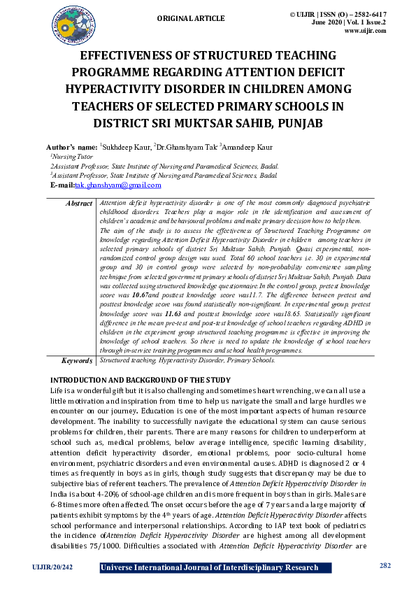 (PDF) EFFECTIVENESS OF STRUCTURED TEACHING PROGRAMME REGARDING ...