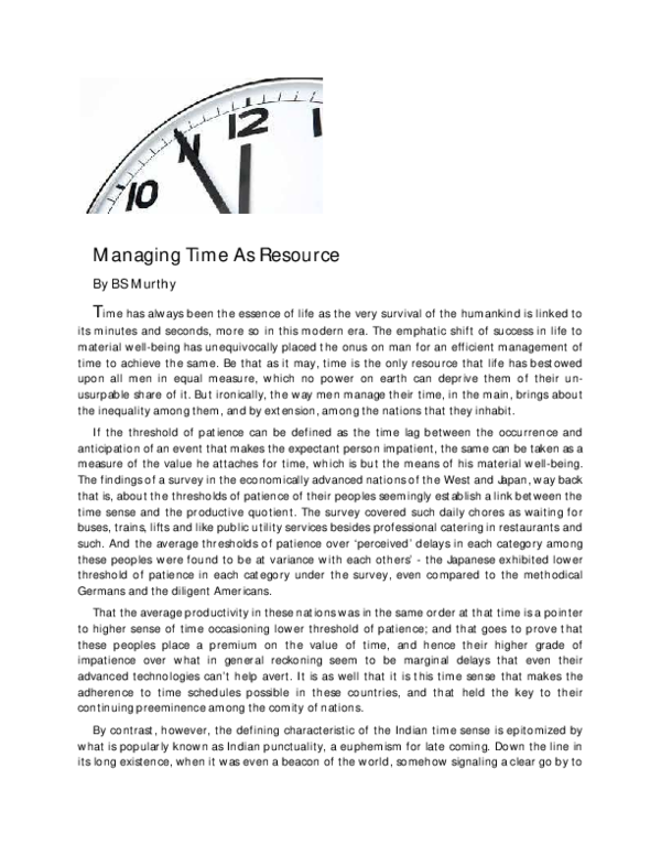 (PDF) Managing Time As Resource
