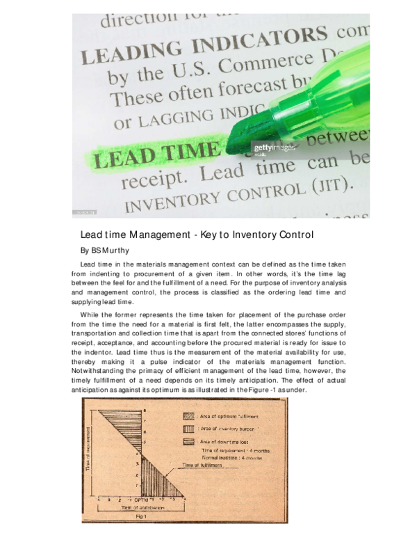 (PDF) Lead time Management - Key to Inventory Control