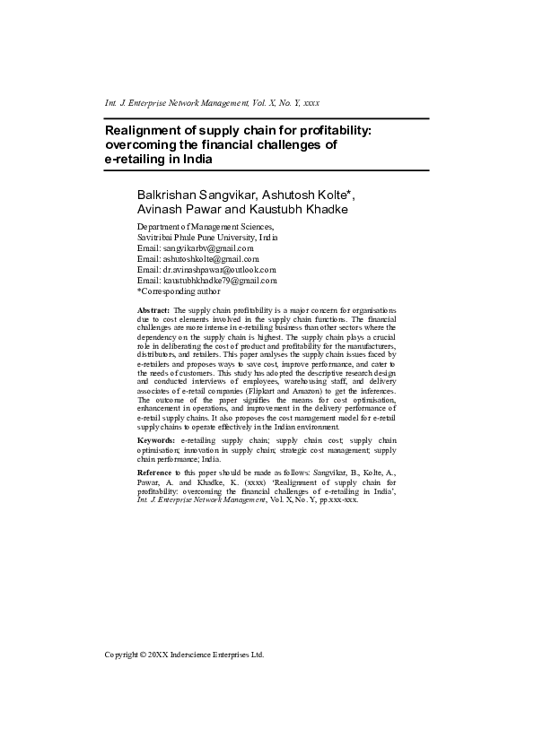 (PDF) Realignment of Supply Chain for Profitability: Overcoming the ...