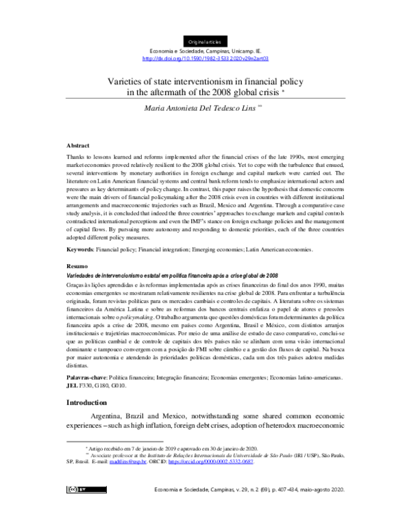 (PDF) Varieties of state interventionism in financial policy in the ...