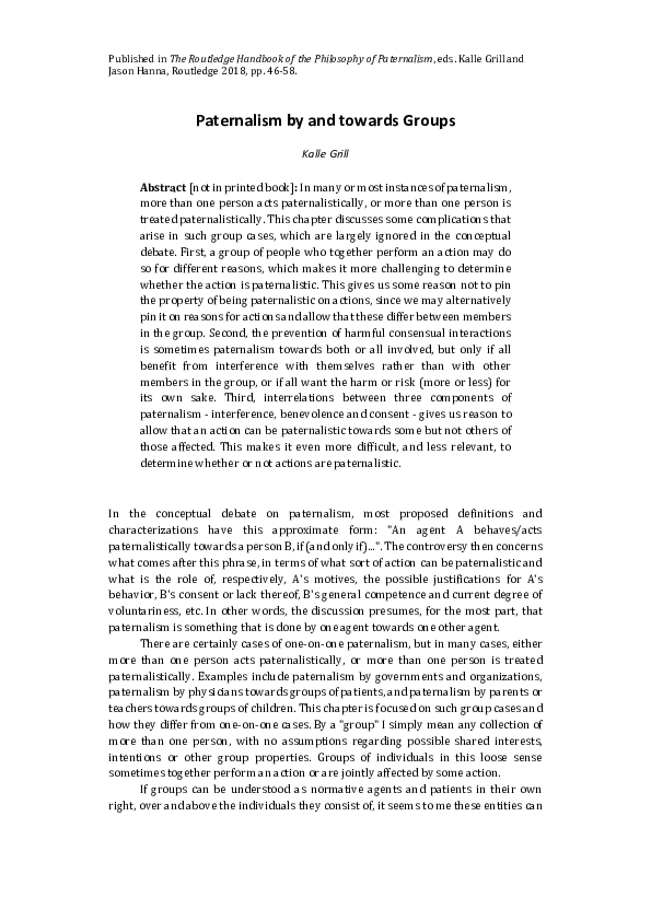 (PDF) The Routledge Handbook of the Philosophy of Paternalism