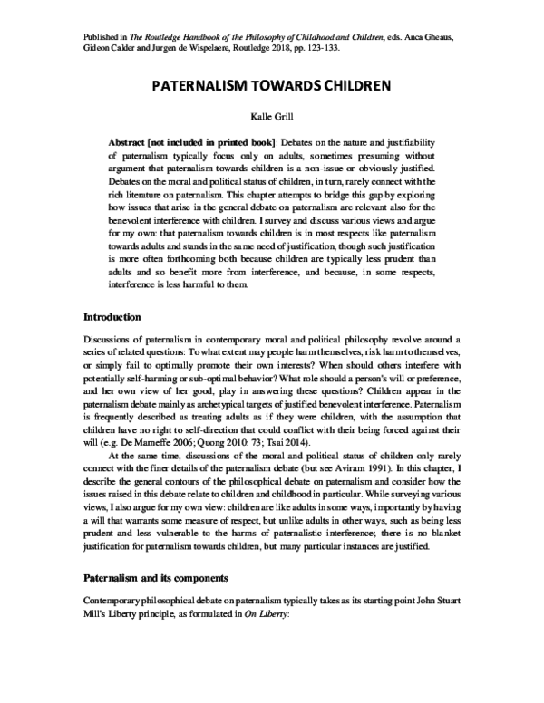 (PDF) Paternalism towards children