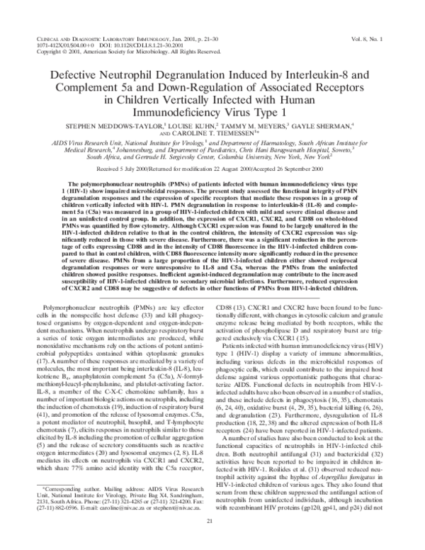 (PDF) Defective Neutrophil Degranulation Induced by Interleukin-8 and ...