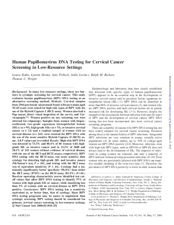 Pdf Can Human Papillomavirus Dna Testing Of Self Collected Vaginal