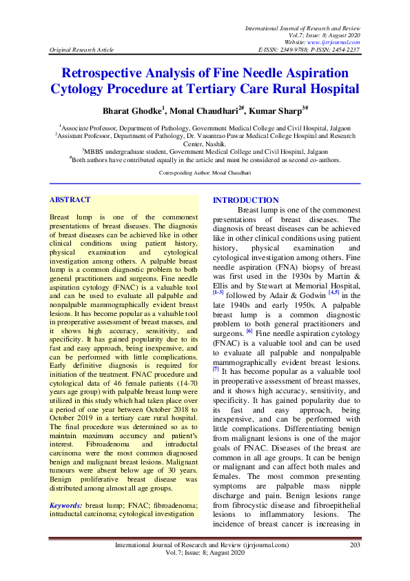 (PDF) Retrospective Analysis of Fine Needle Aspiration Cytology ...